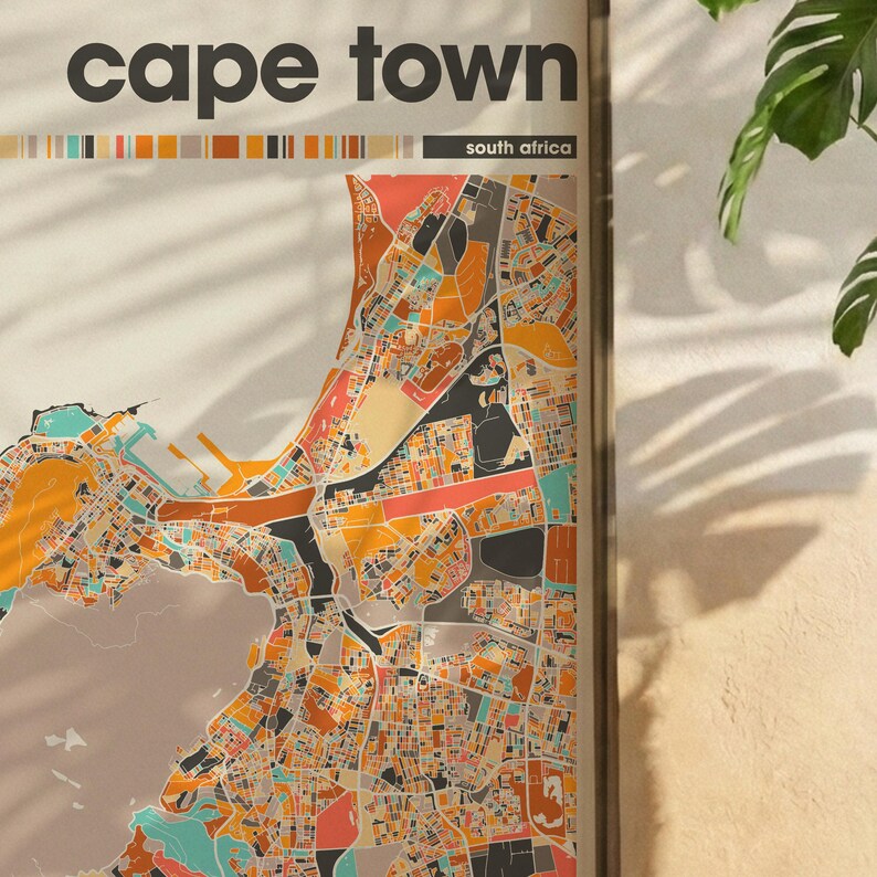 Cape Town South Africa Colorful City Map Print, Wall Art, Minimalist ...