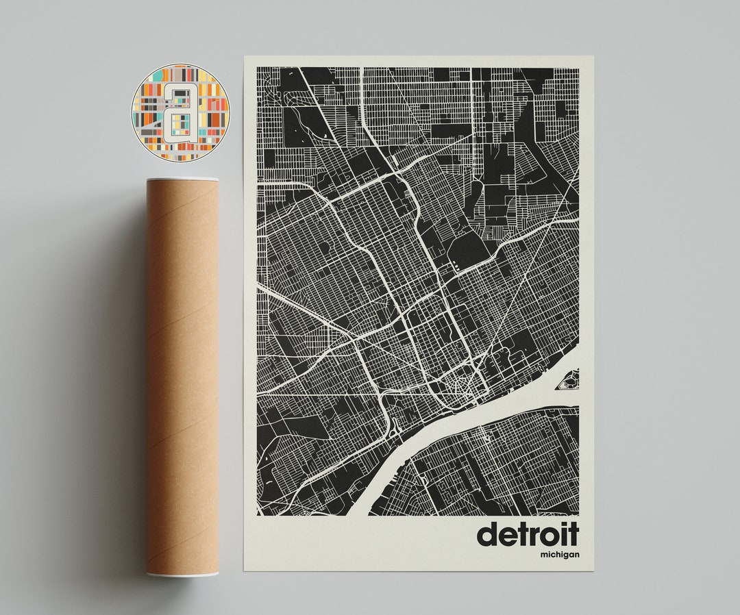 Detroit Colorful Map, City of Detroit Map, Detroit Minimalist Map ...