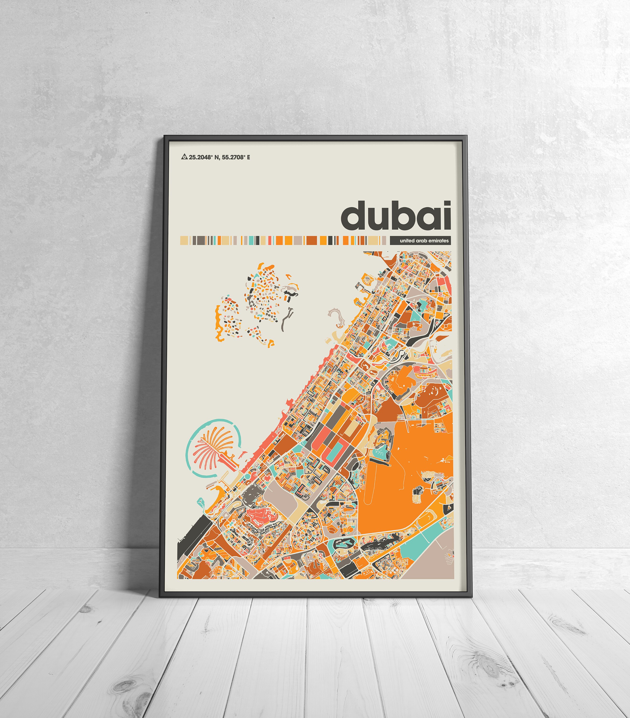 Dubai Colorful Map, City of Dubai Map, Dubai Minimalist Map, Dubai ...