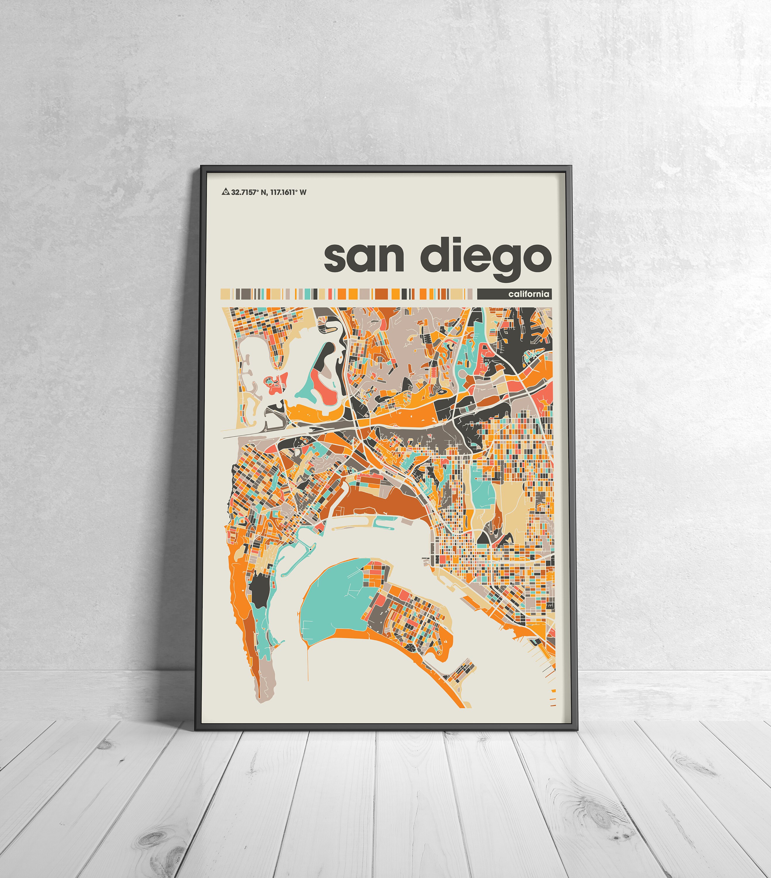 Mapa colorido de San Diego, Mapa de la ciudad de San Diego, Mapa ...
