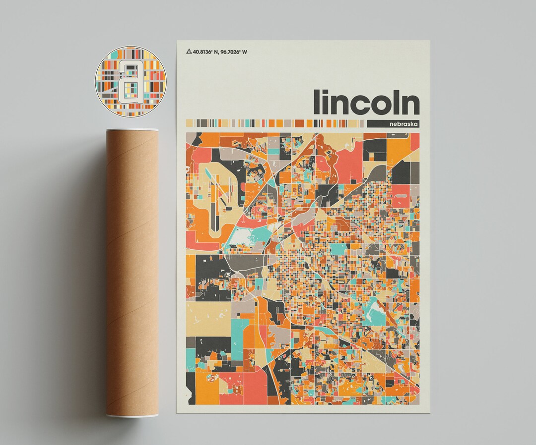 Lincoln Colorful Map, City of Lincoln Map, Lincoln Minimalist Map ...