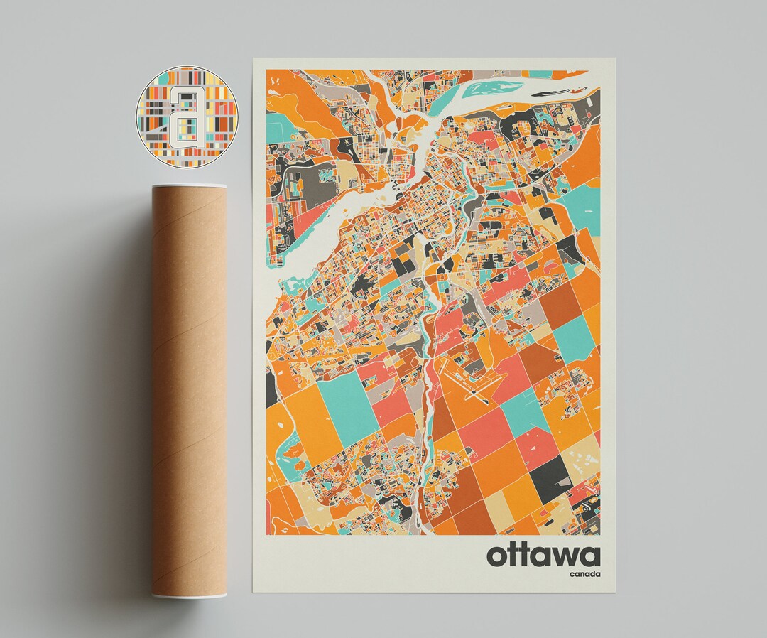 Ottawa Map Print Colorful Map Minimalist Ottawa Print Canada City Map ...