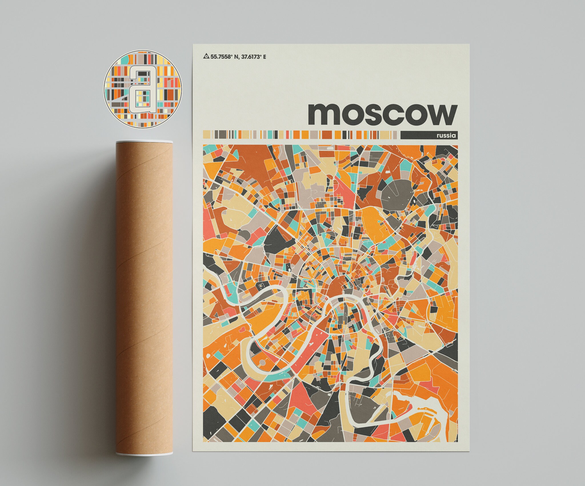 Moscow Colorful Map, City of Moscow Map, Moscow Minimalist Map, Moscow ...