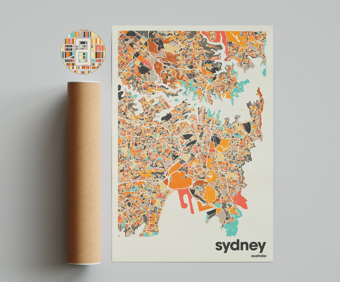 Sydney Map Print, Colorful Map, Minimalist Sydney Print, Australia City ...