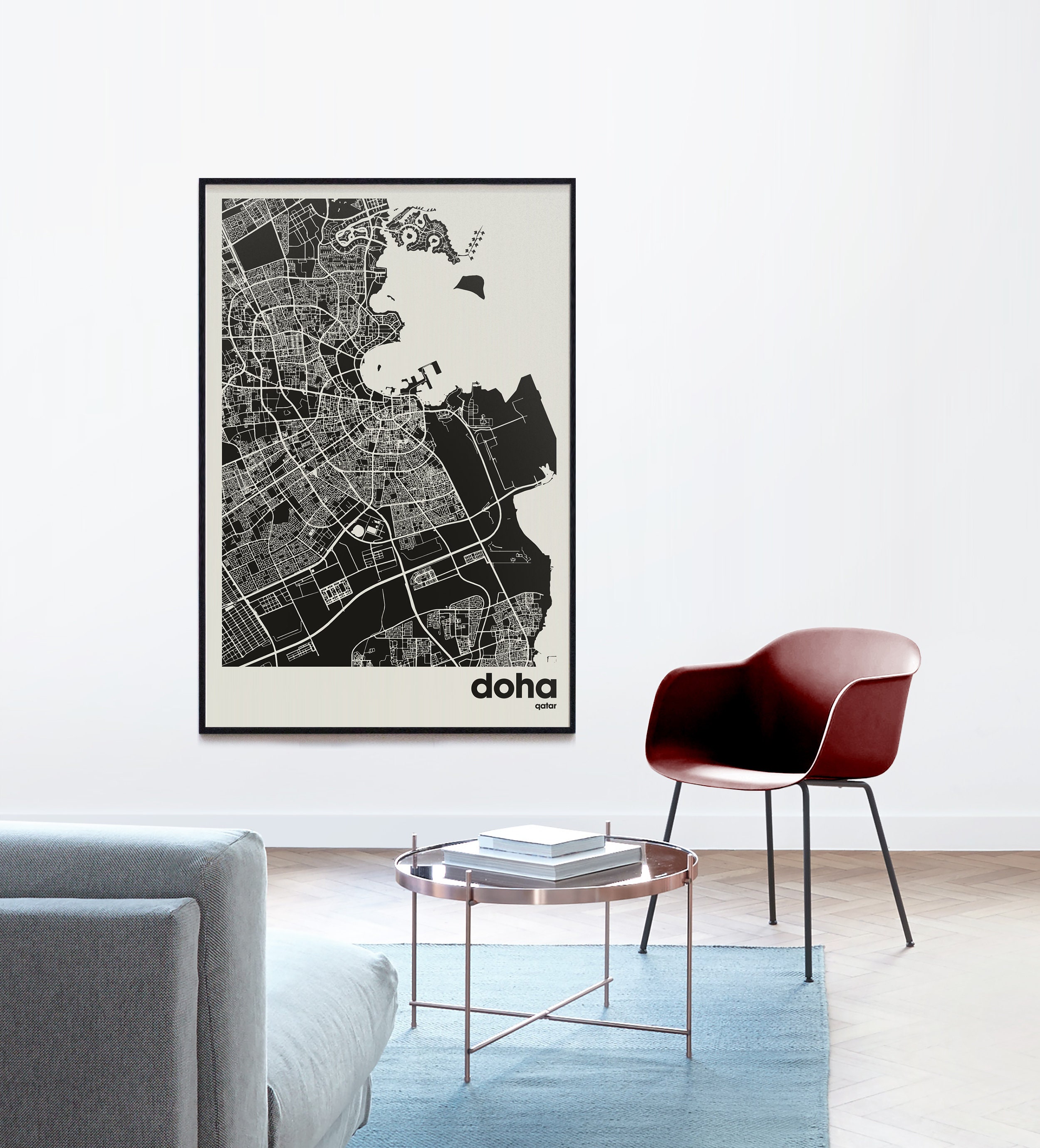 Doha Map Doha Map Print Minimalist Map Qatar Print - Etsy