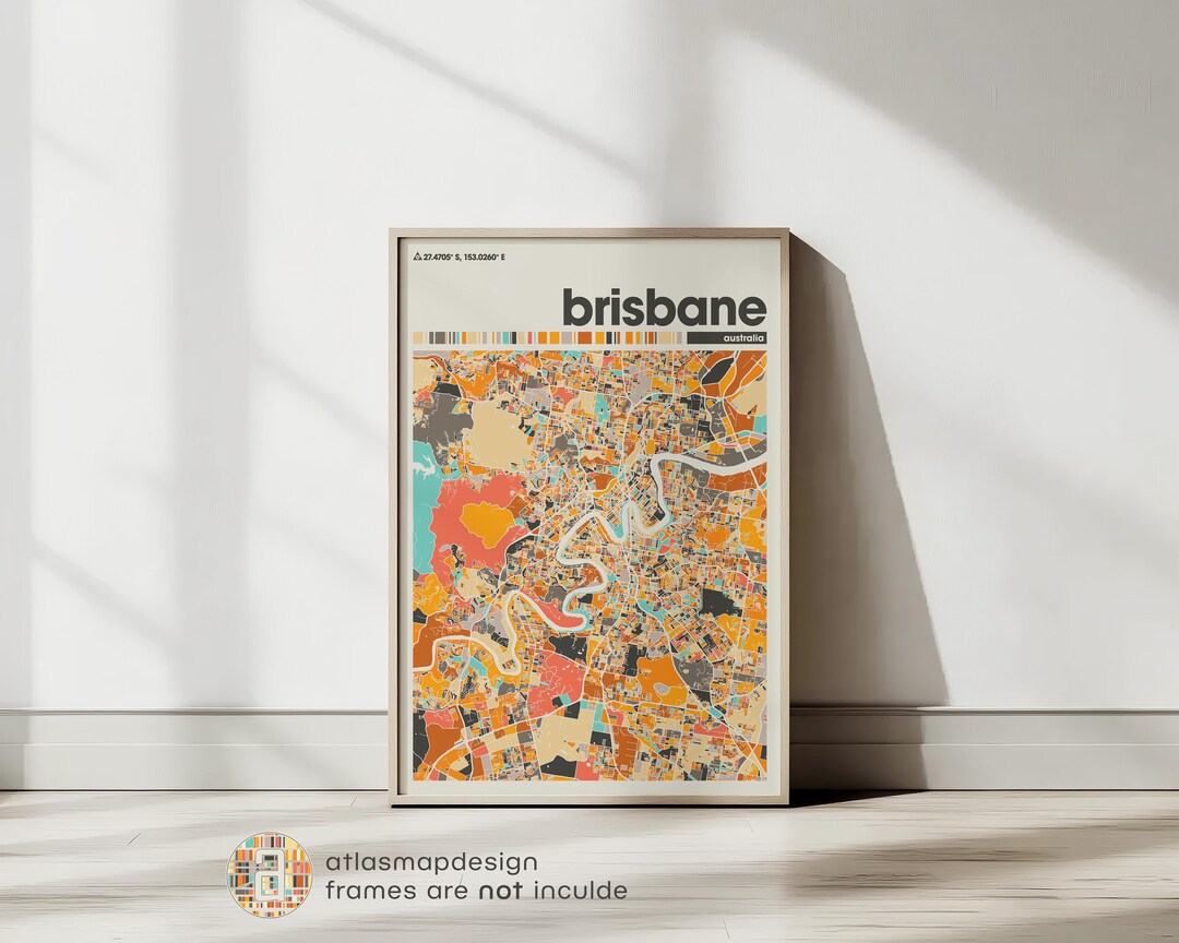 Mapa de Brisbane, Austrália, impressão, mapa da cidade de Brisbane ...