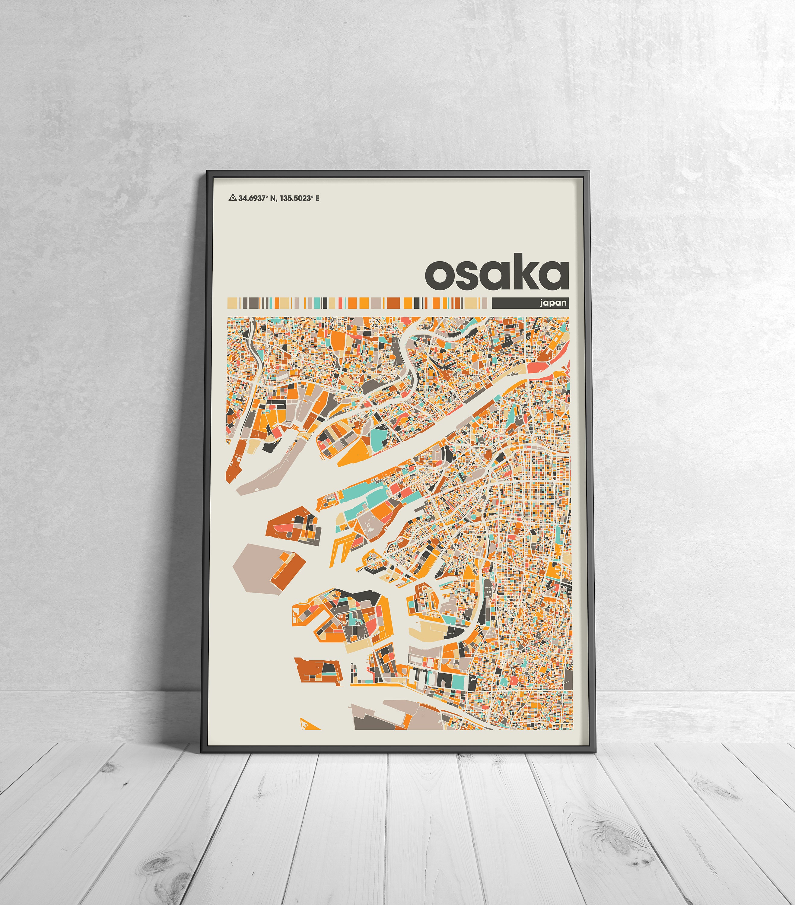 Osaka Colorful Map, City of Osaka Map, Osaka Minimalist Map, Osaka ...