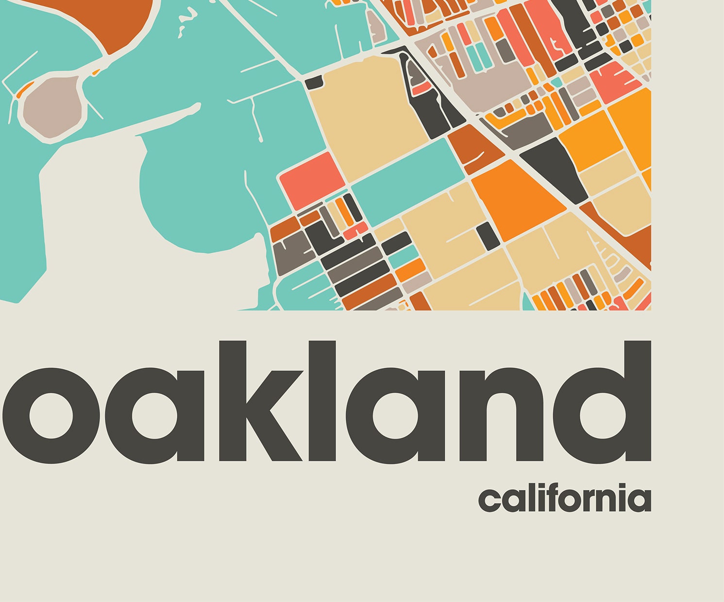 Oakland Map Print, Colorful Map, Minimalist Oakland Print, California ...