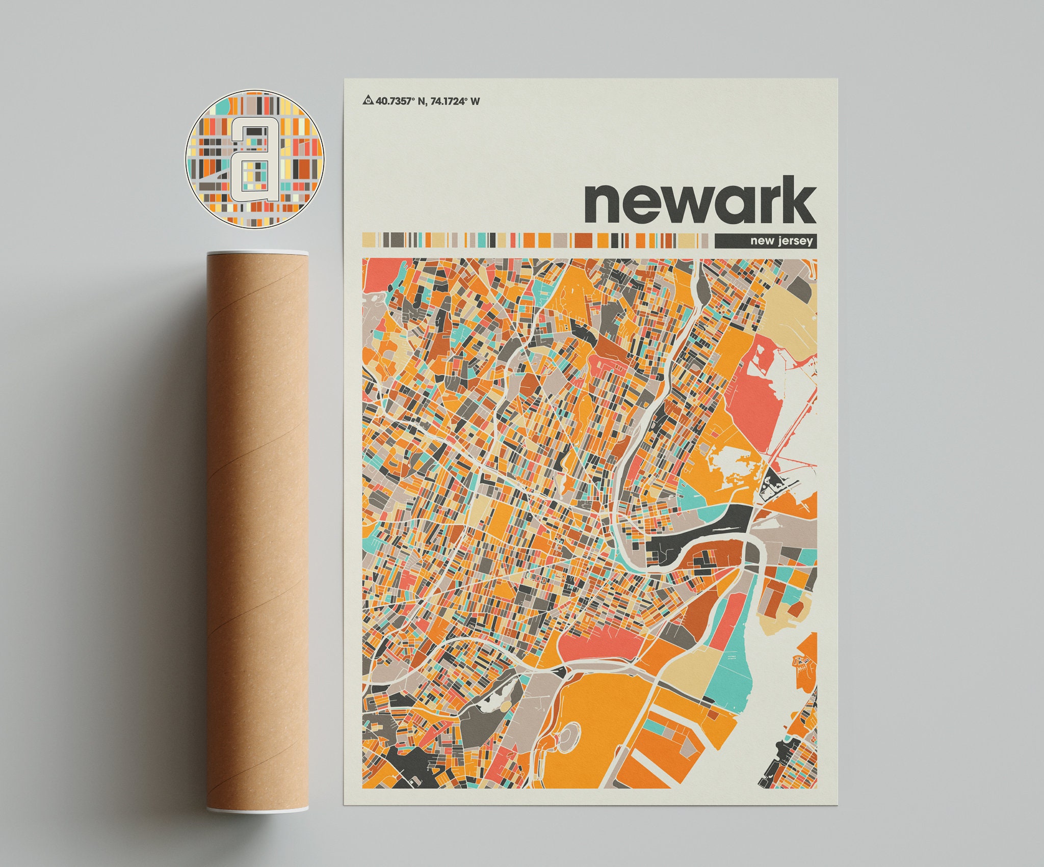 Newark Colorful Map, City of Newark Map, Newark Minimalist Map, Newark ...