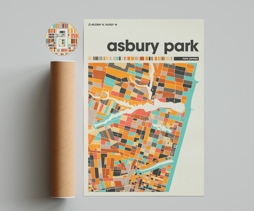 Asbury Park Colorful Map, City of Asbury Park Map, Asbury Park ...