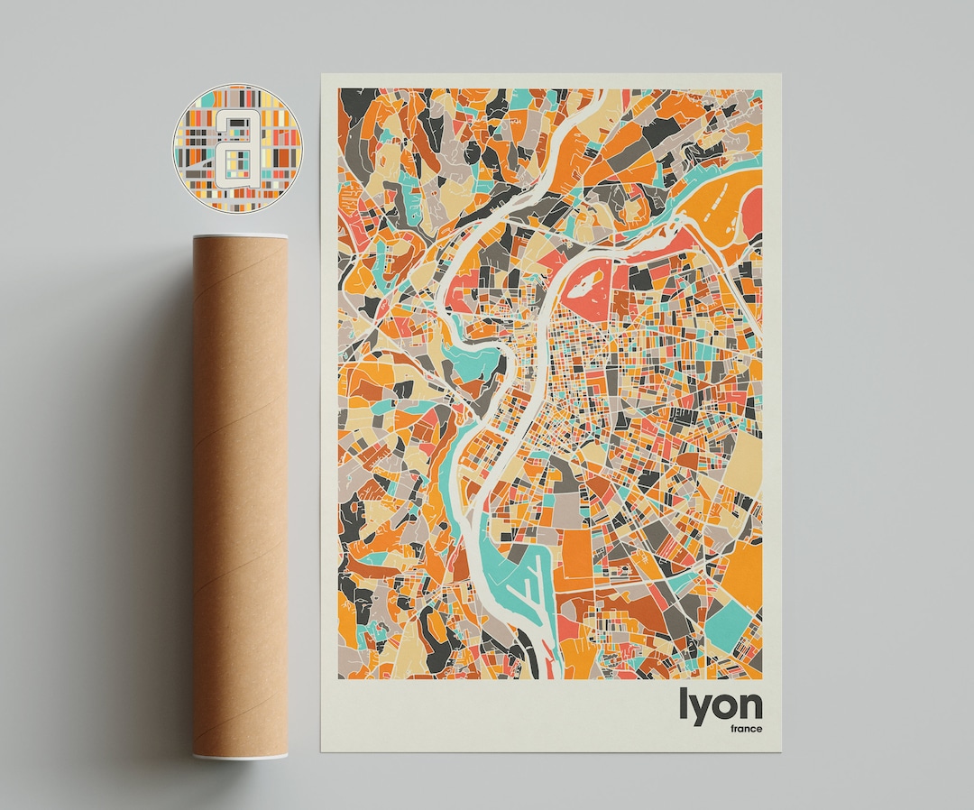 Lyon Map Print, Colorful Map, Minimalist Lyon Print, France City Map ...