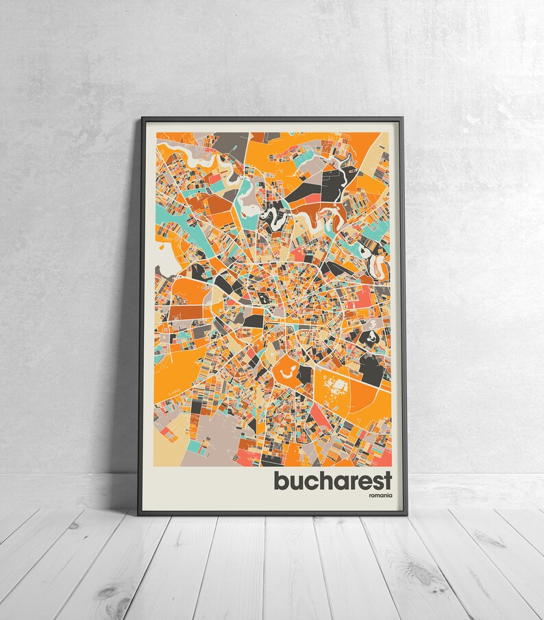 Bucharest Map Print, Colorful Map, Minimalist Bucharest Print, Romania City Map, Office Decor ...