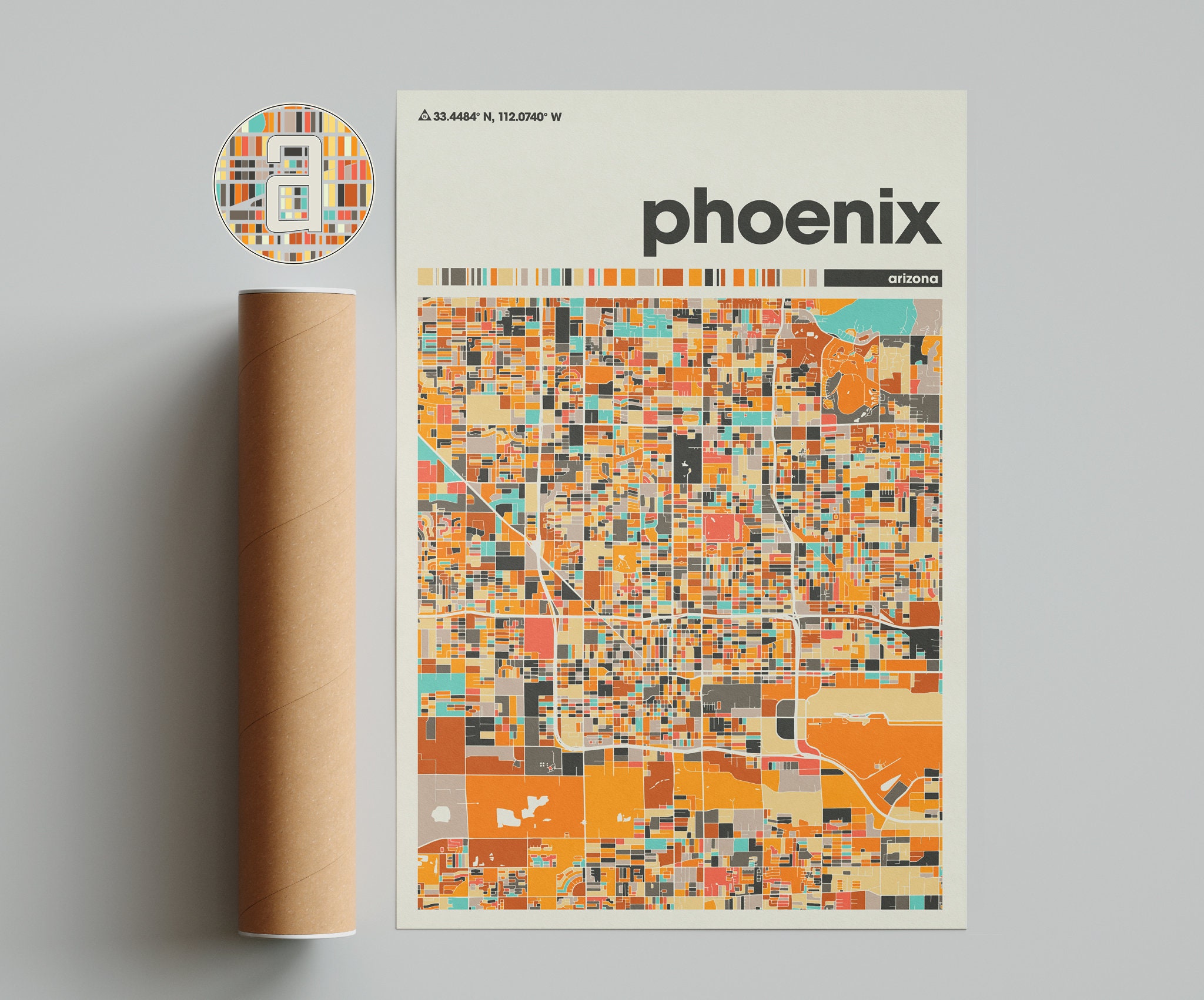Phoenix Colorful Map, City of Phoenix Map, Phoenix Minimalist Map ...