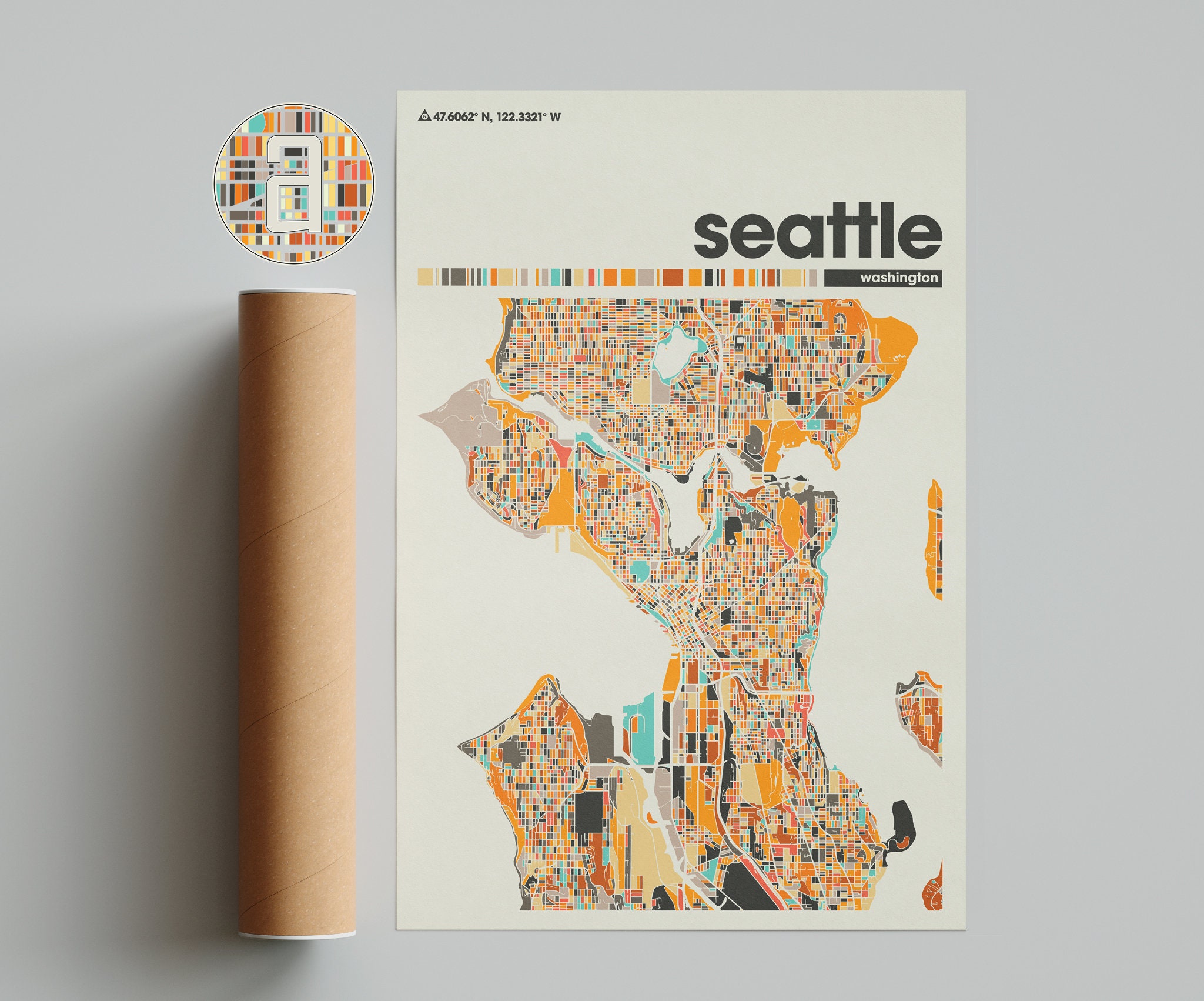 Seattle Colorful Map, City of Seattle Map, Seattle Minimalist Map ...
