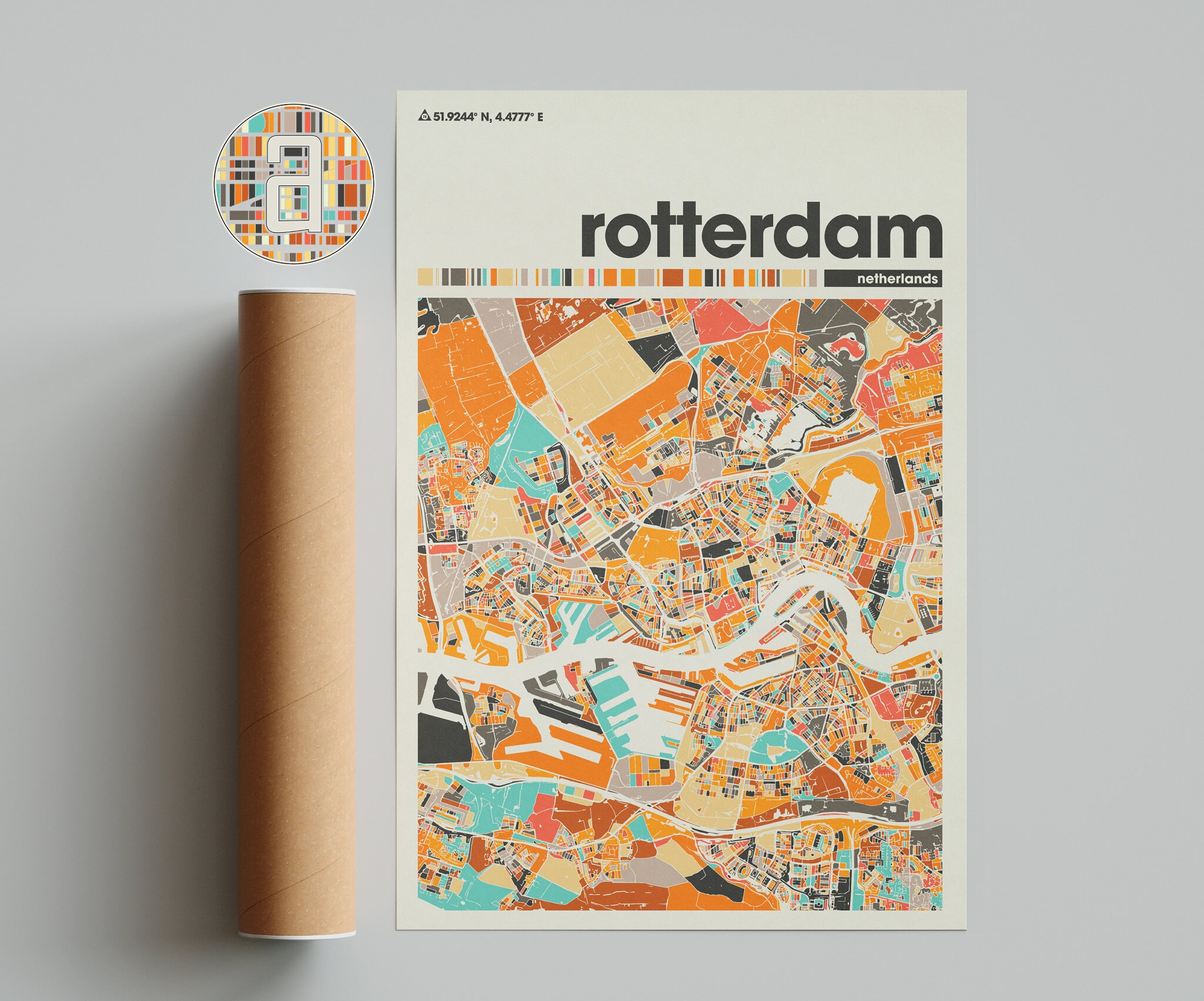 Rotterdam Colorful Map, City of Rotterdam Map, Rotterdam Minimalist Map ...