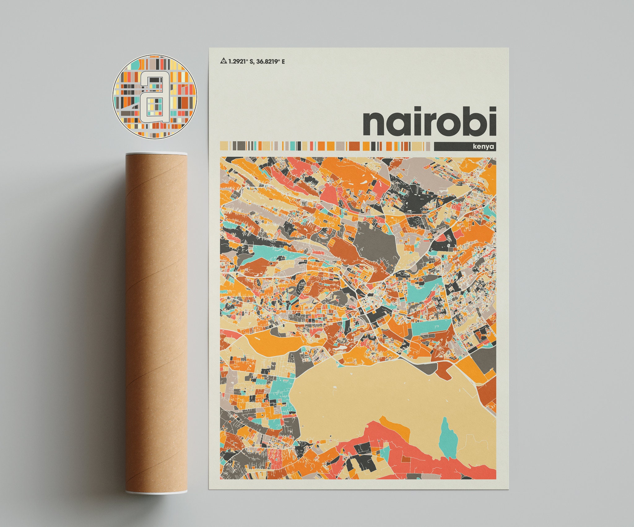 Nairobi Colorful Map, City of Nairobi Map, Nairobi Minimalist Map ...