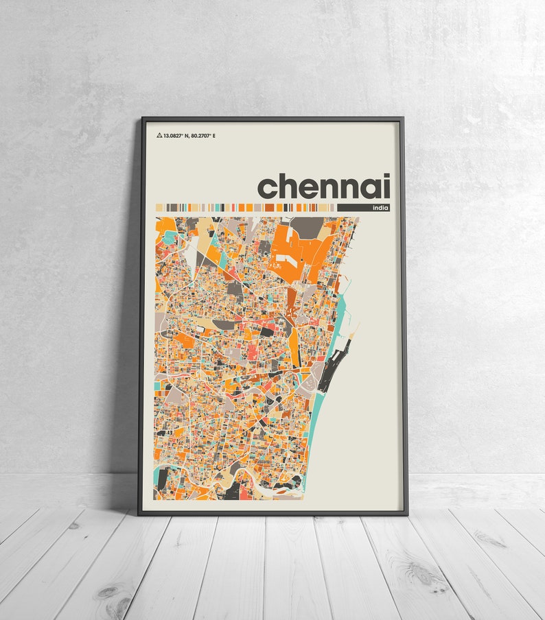 Buy Chennai Colorful Map, City of Chennai Map, Chennai Minimalist Map, Chennai Print, Chennai ...