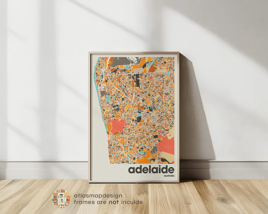Adelaide Map Print, Colorful Map, Minimalist Adelaide Print, Australia ...