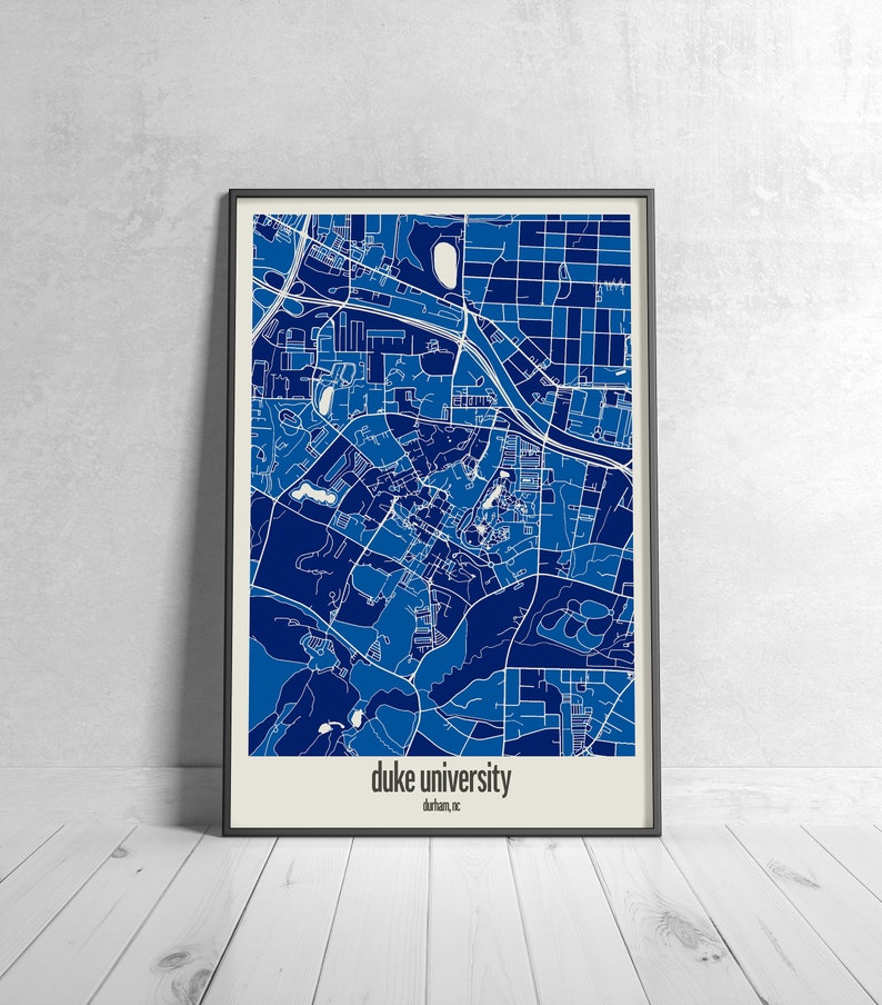 Duke University, Graduation Gift, Wall Art ,duke University Campus Map ...
