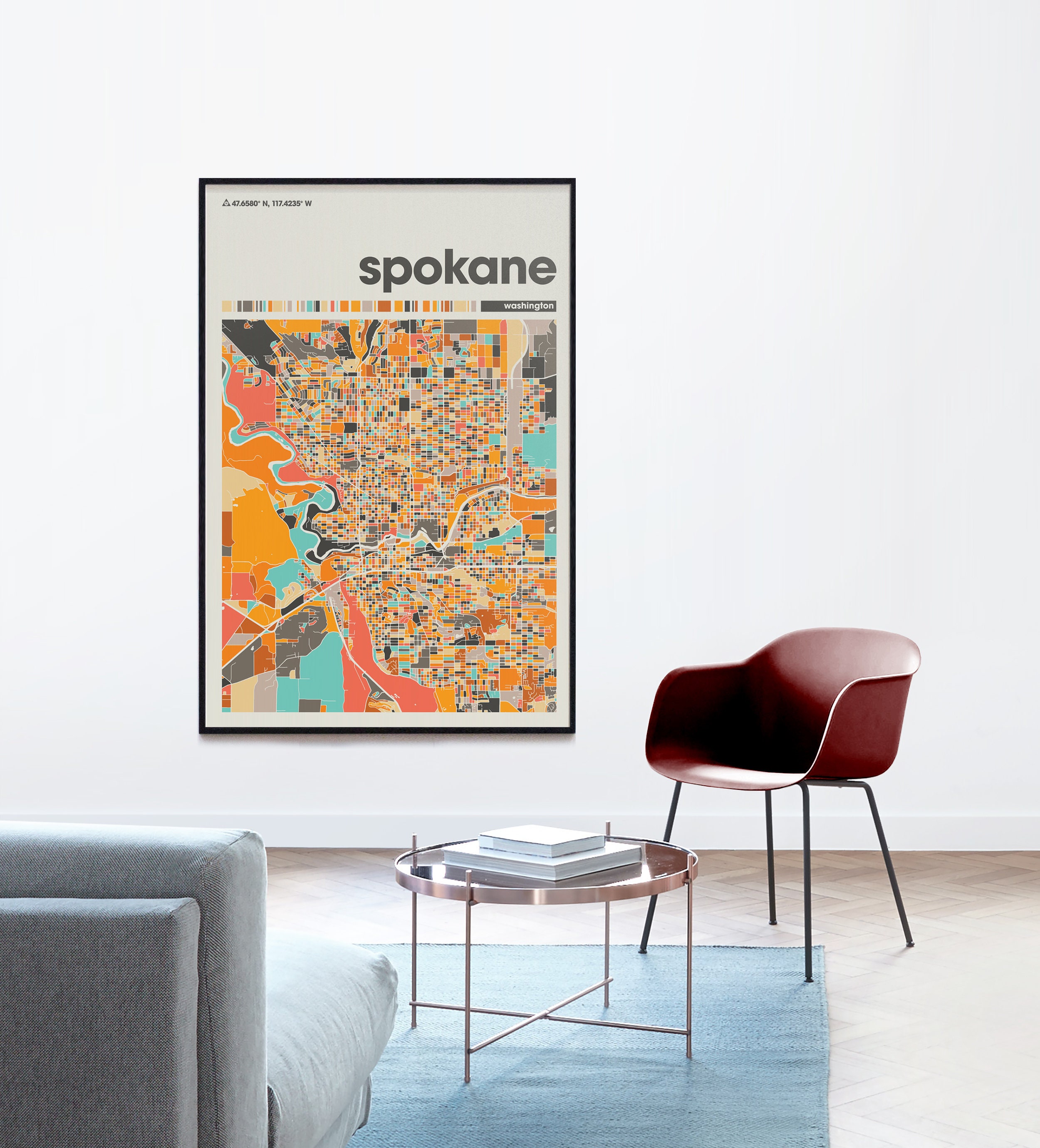 Spokane Washington Map Art Print – Colorful Minimalist Poster Wall Art ...