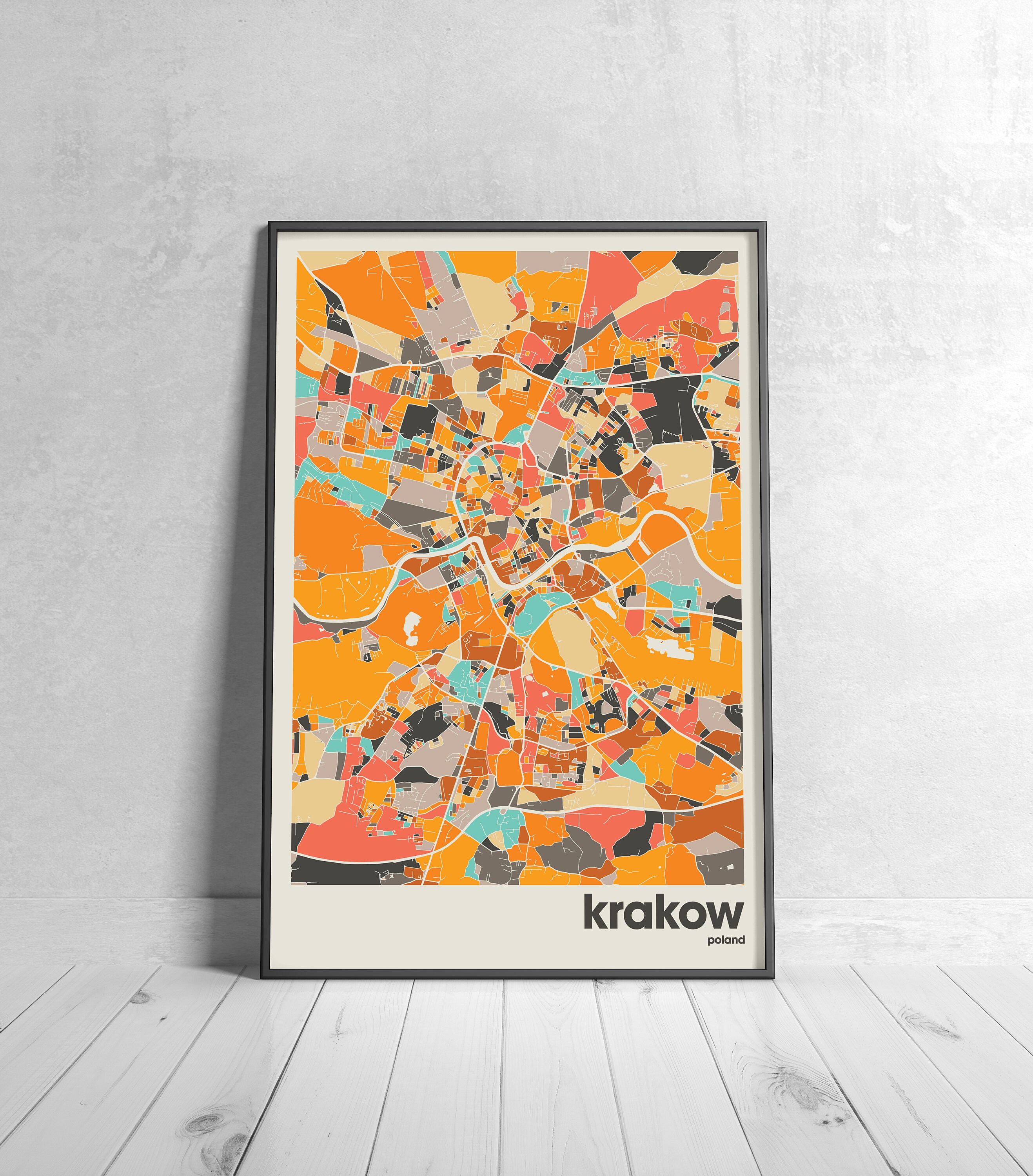 Kraków Map Print, Colorful Map, Minimalist Kraków Print, Poland City ...