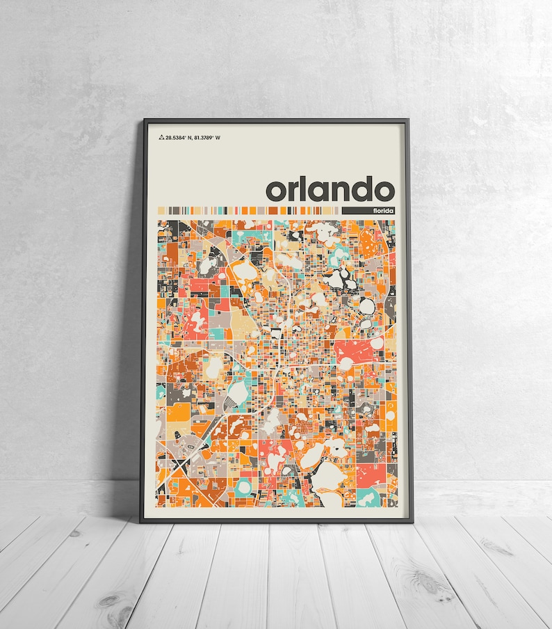 Orlando Colorful Map, City of Orlando Map, Orlando Minimalist Map ...
