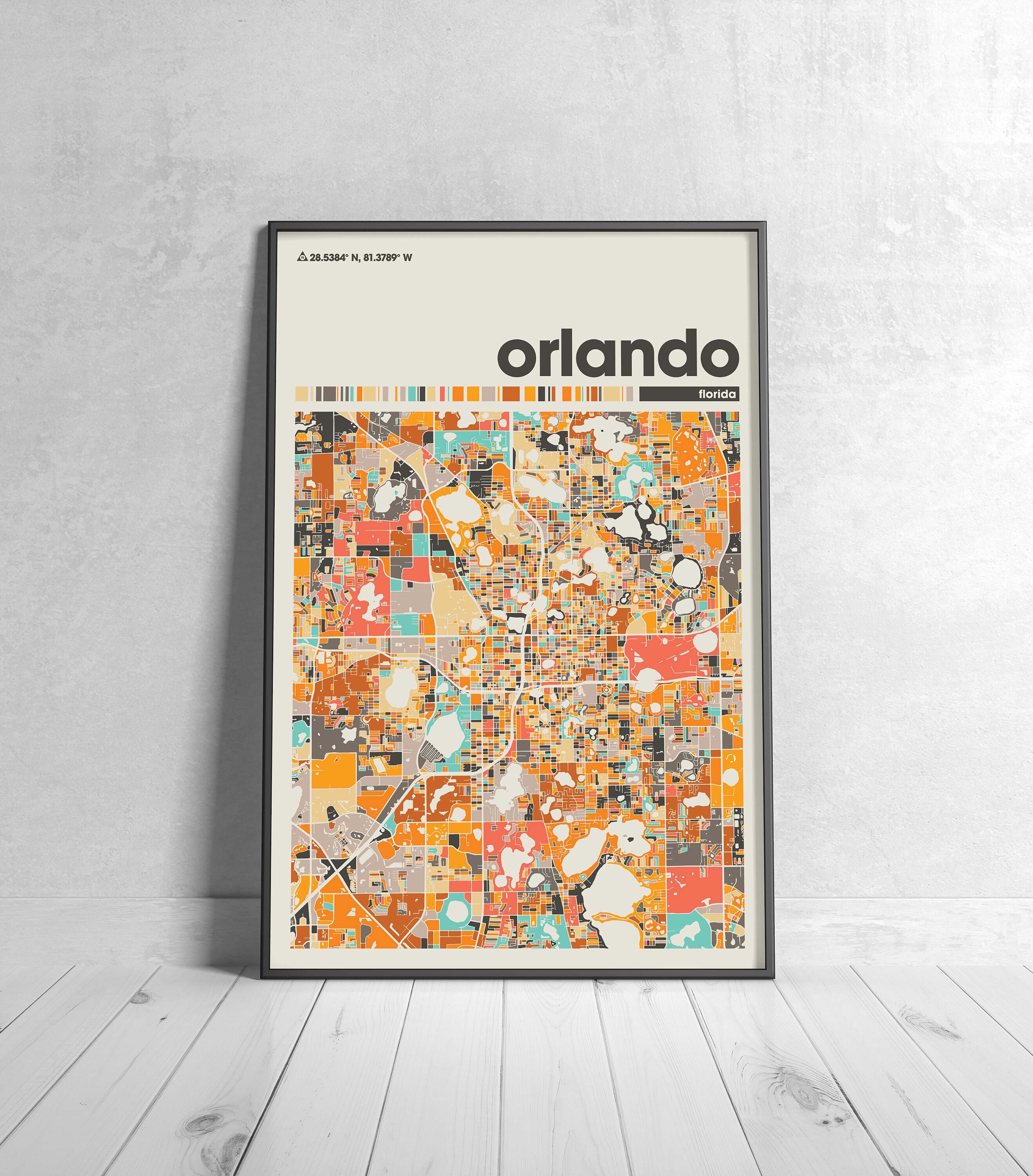Orlando Colorful Map, City of Orlando Map, Orlando Minimalist Map ...