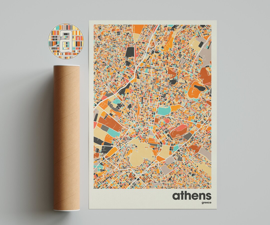 Athens Map Print, Colorful Map, Minimalist Athens Print, Greece City ...