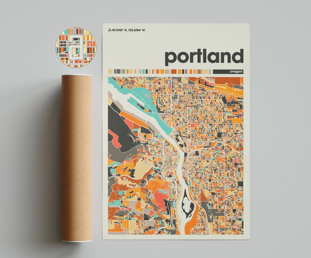 Mapa colorido de Portland, mapa de la ciudad de Portland, mapa de ...