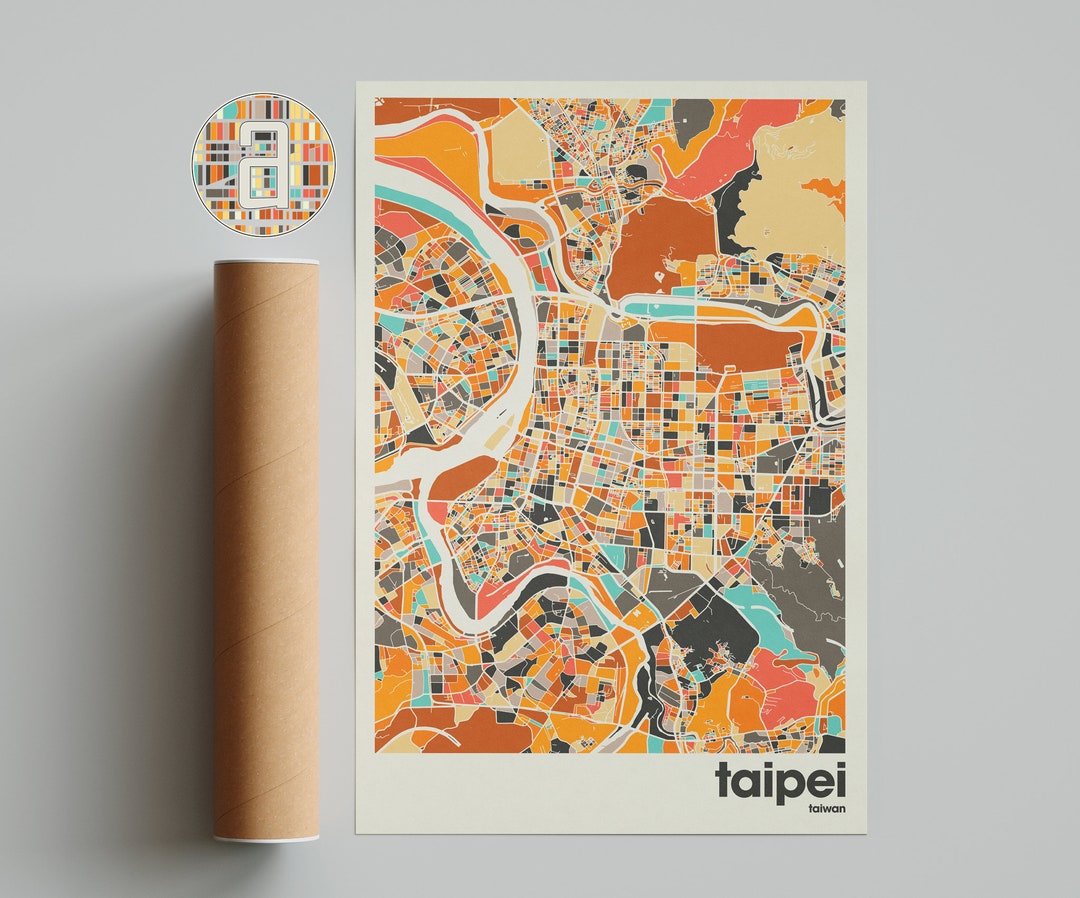 Taipei Map Print, Colorful Map, Minimalist Taipei Print, Taiwan City ...