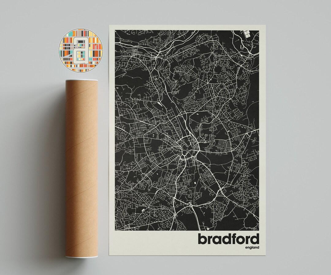 Bradford Map, Bradford Map Print, United Kingdom Minimalist Map ...