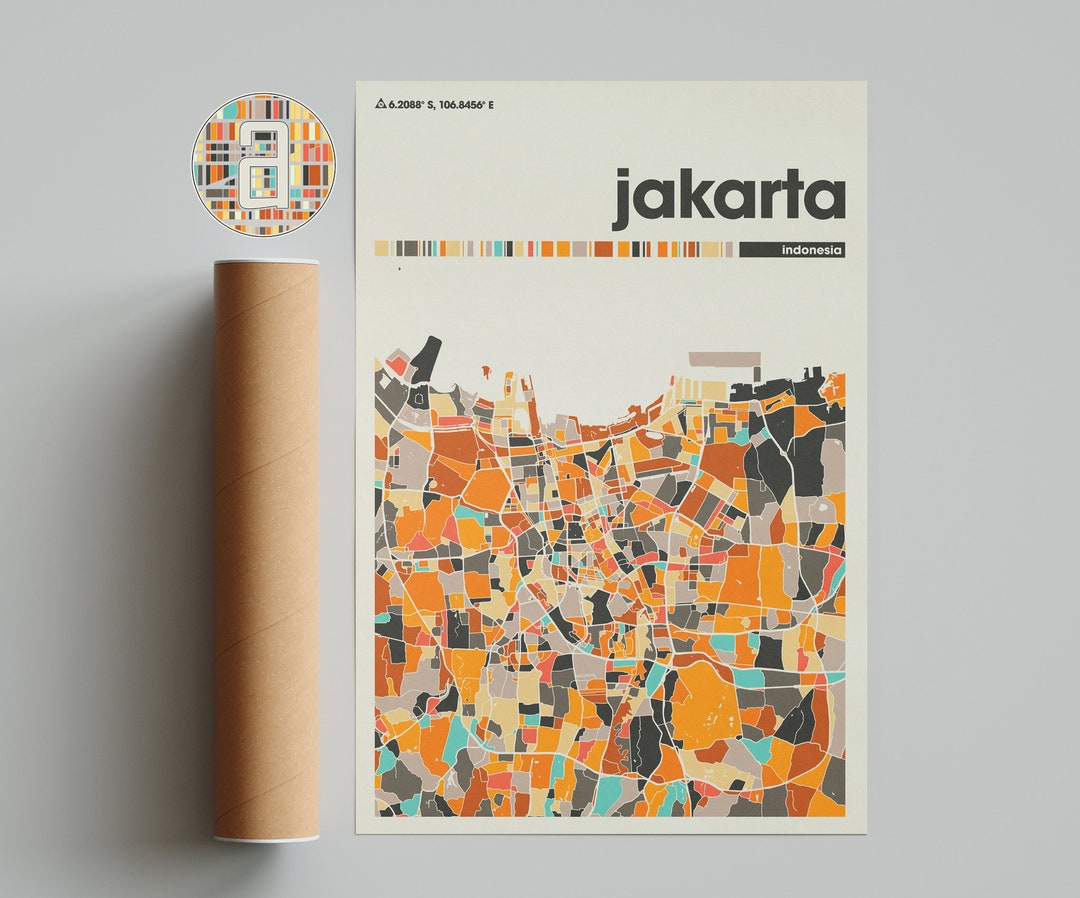 Jakarta Colorful Map, City of Jakarta Map, Jakarta Minimalist Map ...