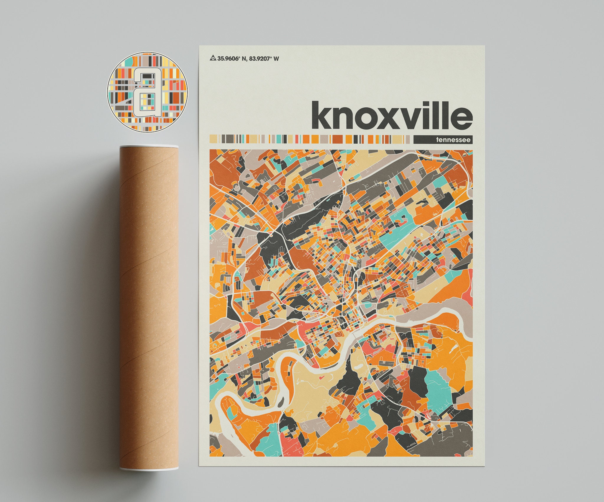 Knoxville Colorful Map City of Knoxville Map Knoxville - Etsy