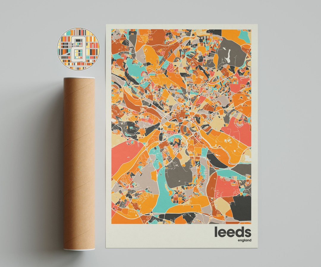 Leeds Map Print, Colorful Map, United Kingdom Minimalist Leeds Print ...