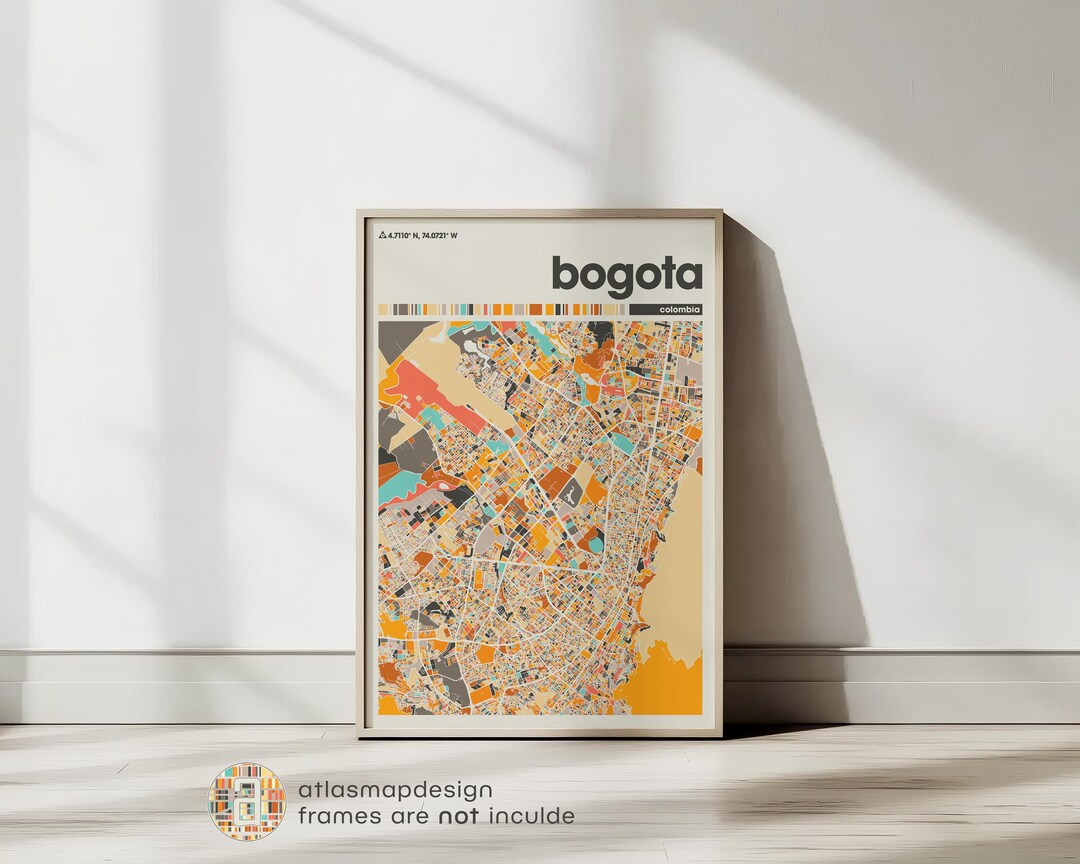 Impressão de mapa colorido de Bogotá - Mapa minimalista da cidade de ...