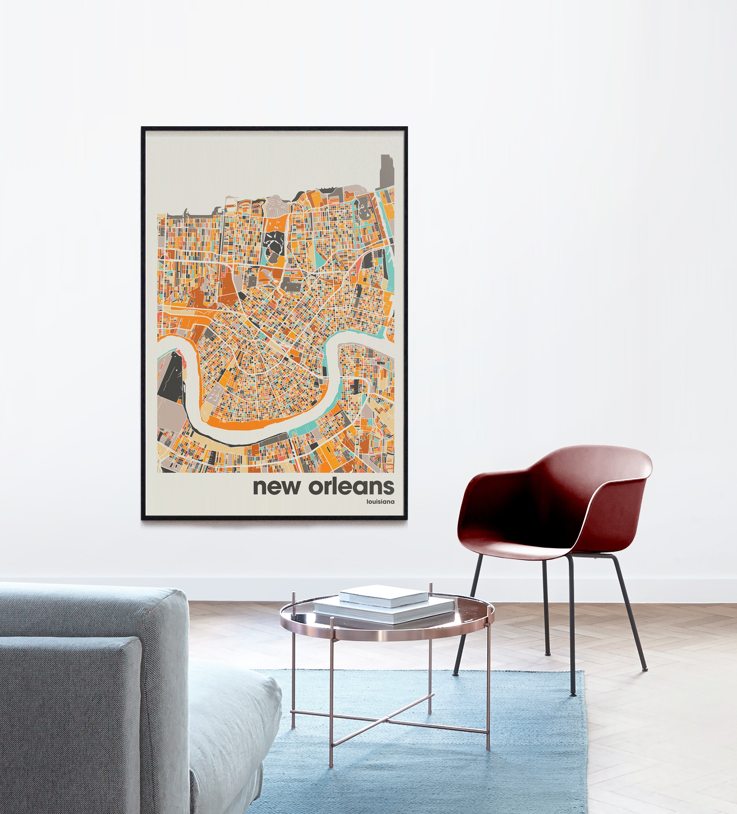 New Orleans Map Print, Colorful Map, Minimalist New Orleans Print, Louisiana City Map, Office ...