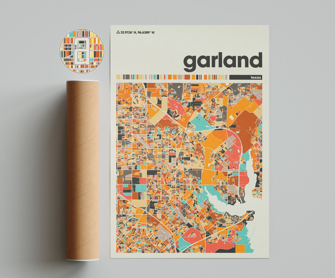 Garland, Colorful Map, City of Garland Map, Garland Minimalist Map ...