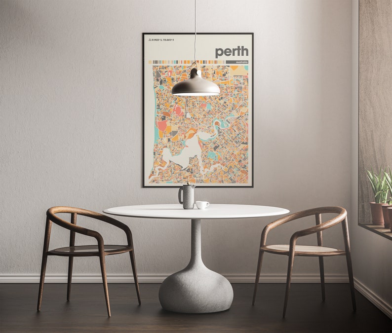 Perth Colorful Map, City of Perth Map, Perth Minimalist Map, Perth ...