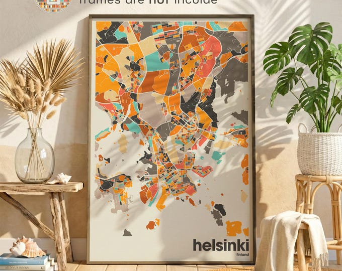 HELSINKI CITY MAP Fine Art Map Poster - Modern Finland Finnish Print ...