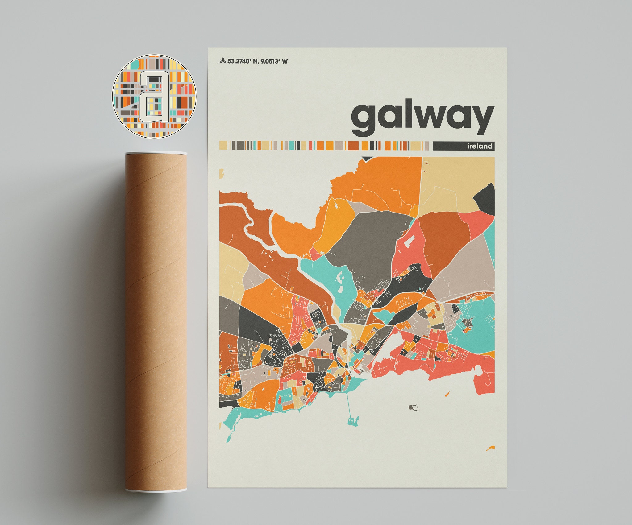 Galway, Colorful Map, City of Galway Map, Galway Minimalist Map, Galway ...