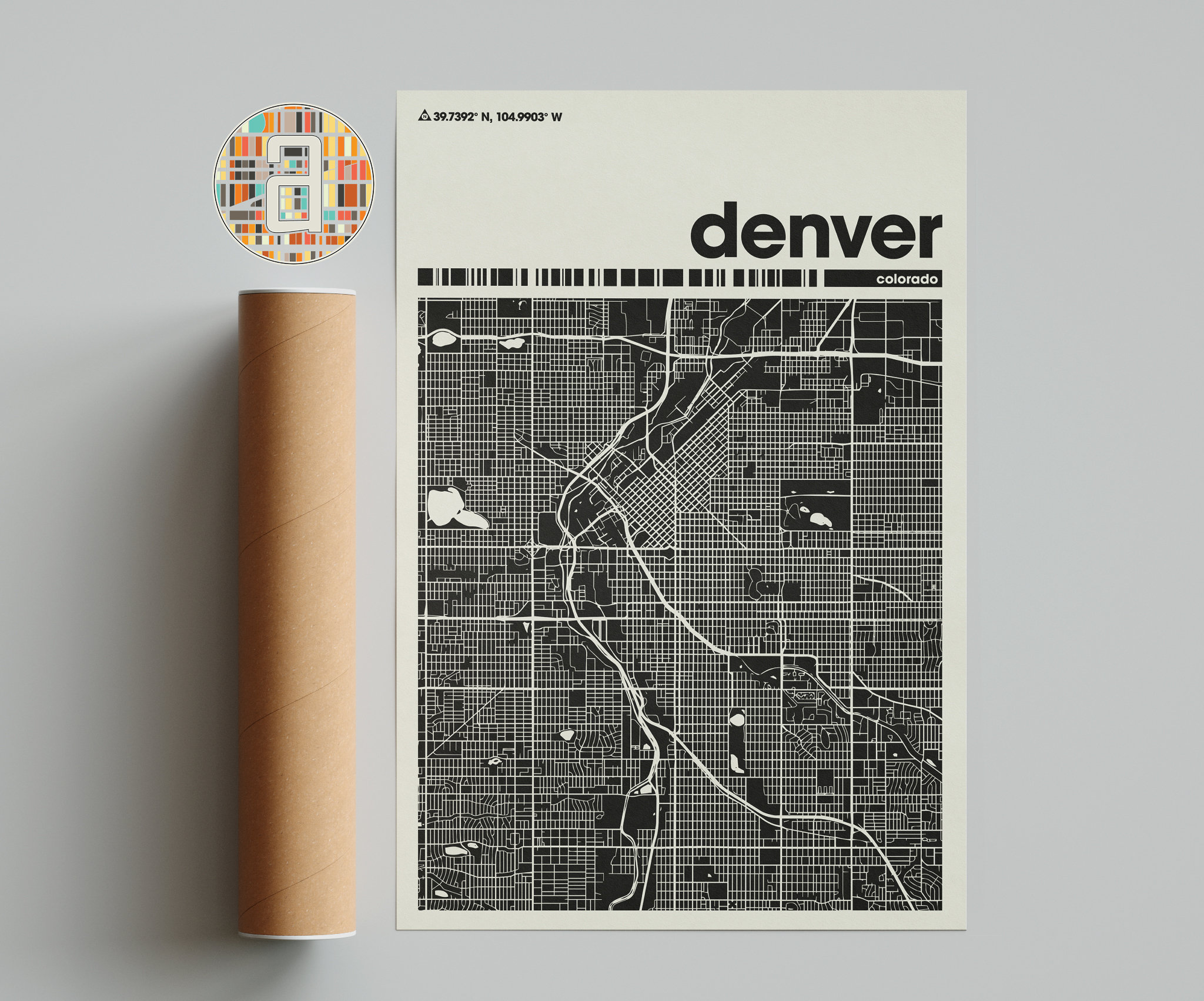 Denver Map Print, Colorful Minimalist Wall Art, Colorado City Skyline ...