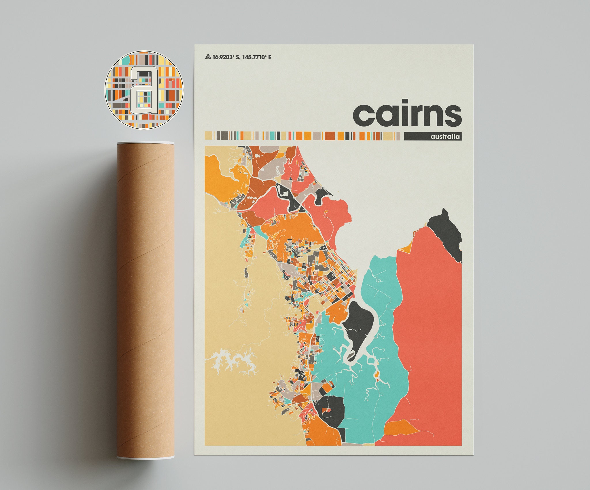Cairns Colorful Map, City of Cairns Map, Cairns Minimalist Map, Cairns ...