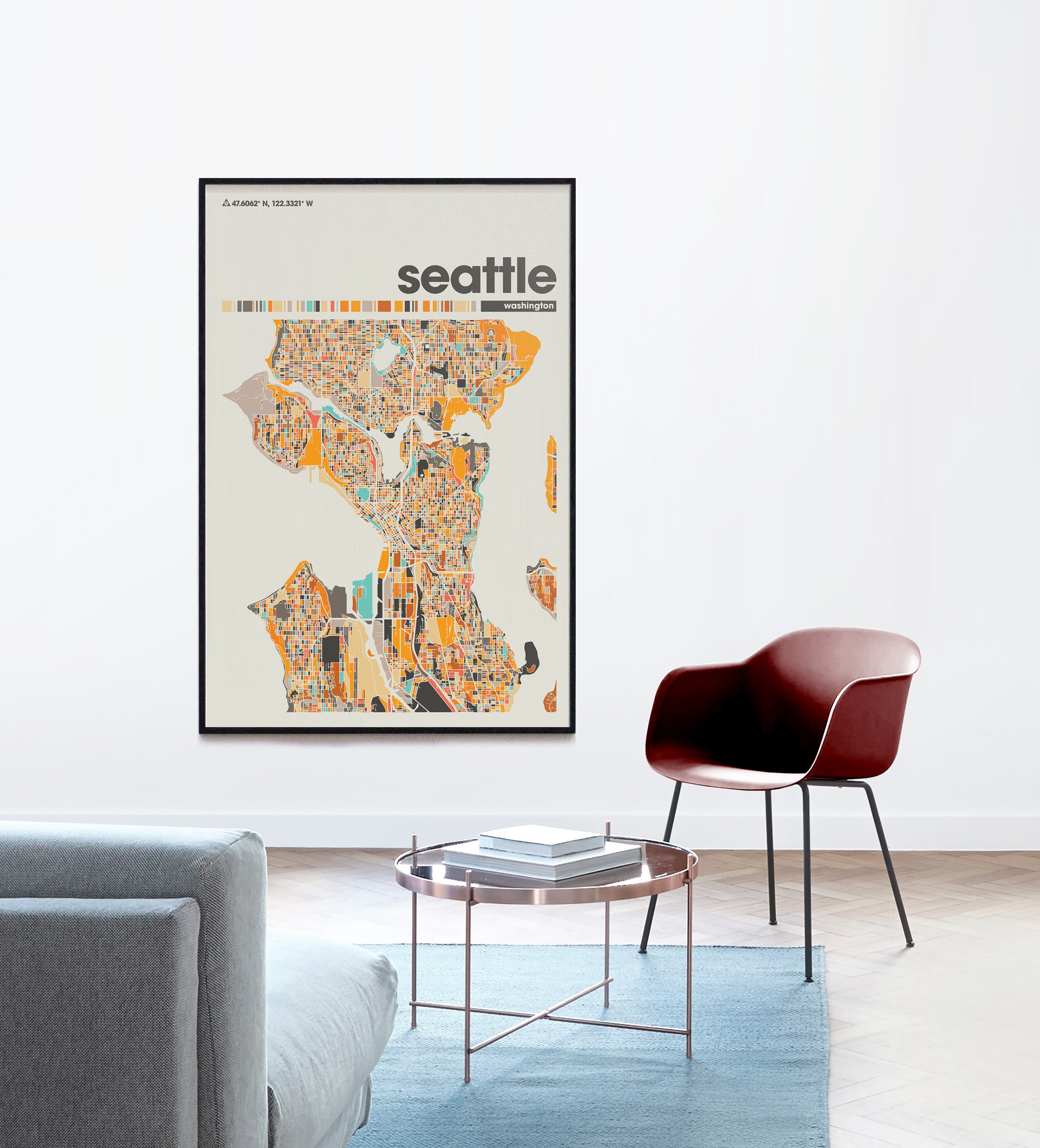 Seattle Colorful Map, City of Seattle Map, Seattle Minimalist Map ...