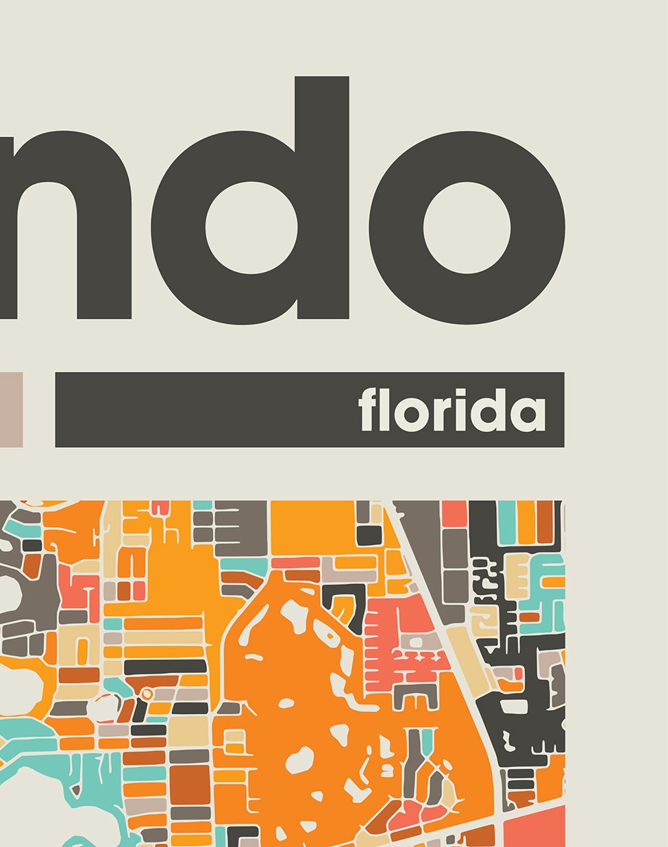 Orlando Colorful Map, City of Orlando Map, Orlando Minimalist Map ...