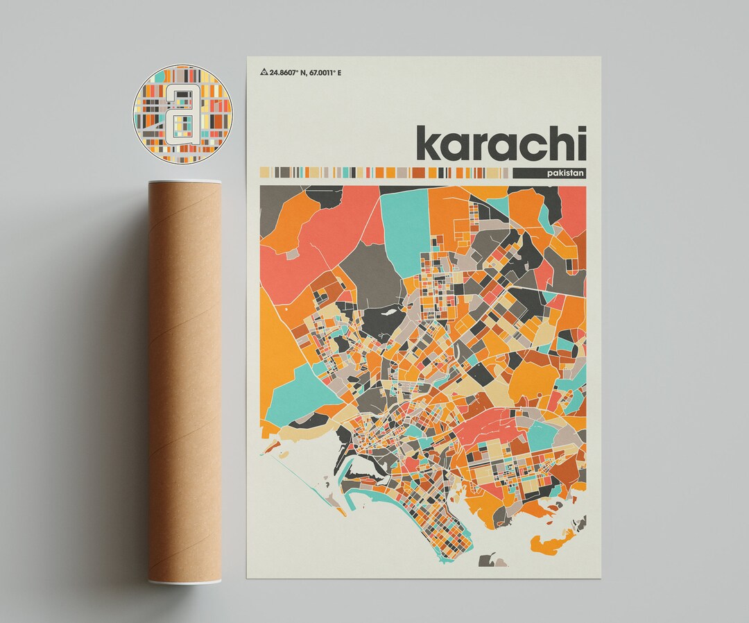 Karachi Colorful Map, City of Karachi Map, Karachi Minimalist Map ...