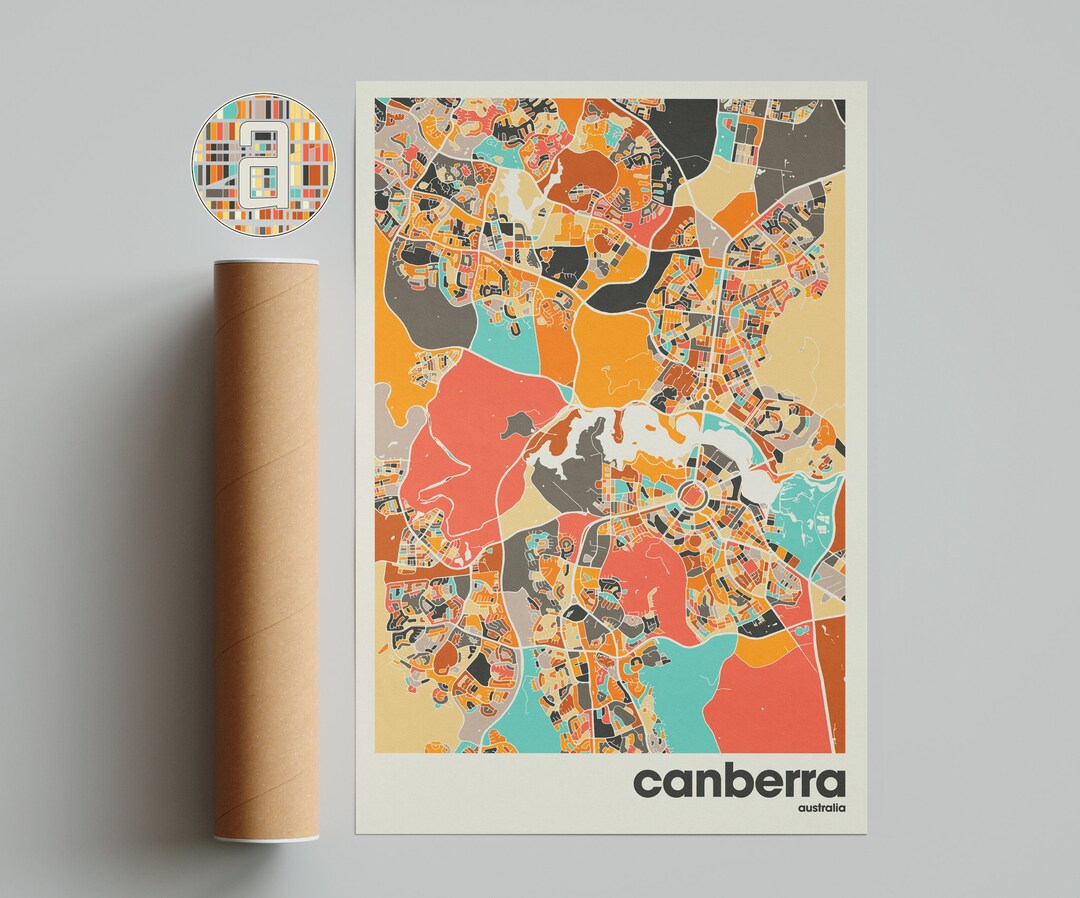 Canberra Map Print, Colorful Map, Minimalist Canberra Print, Australia ...