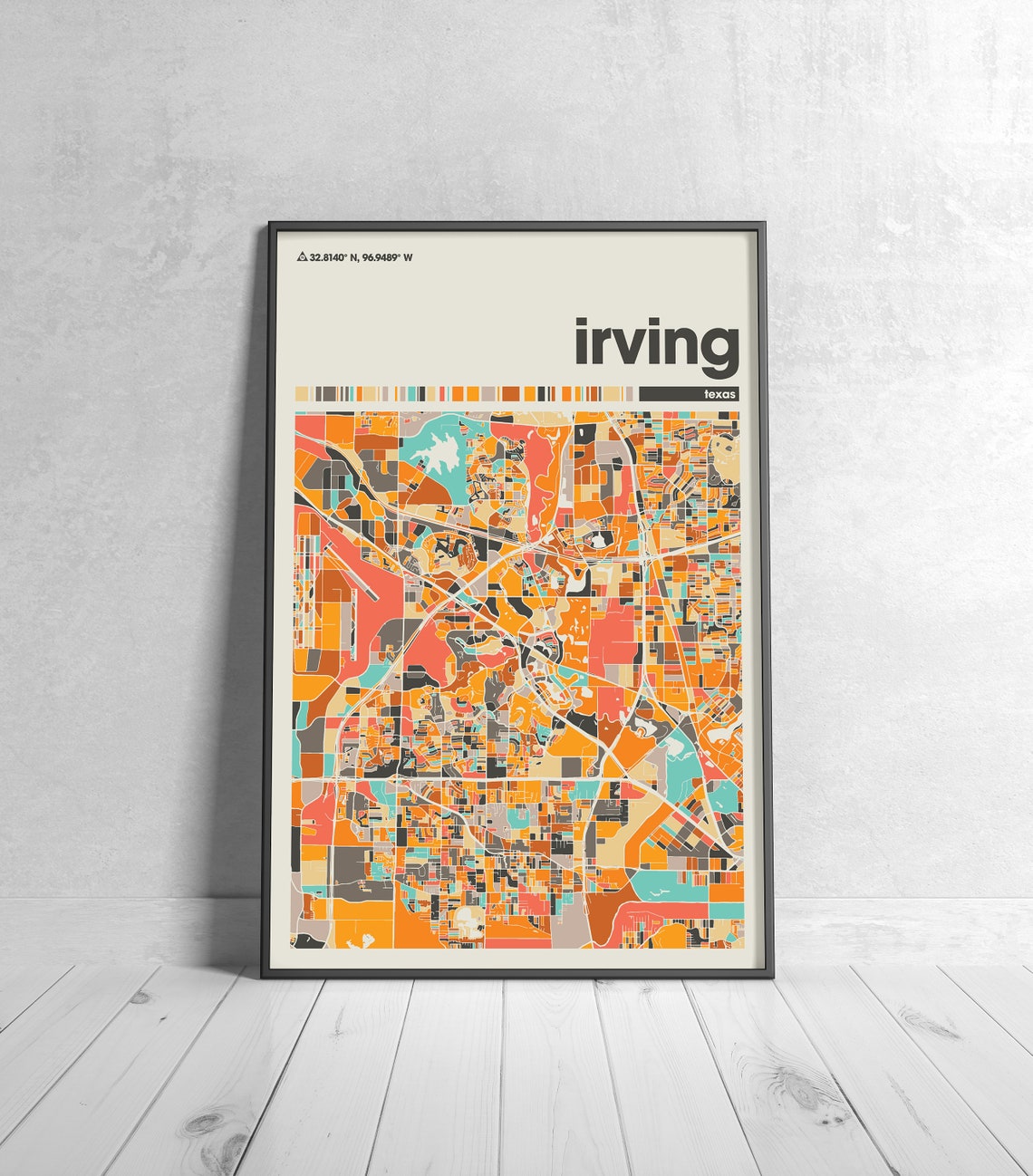 Irving Colorful Map City of Irving Map Irving Minimalist - Etsy