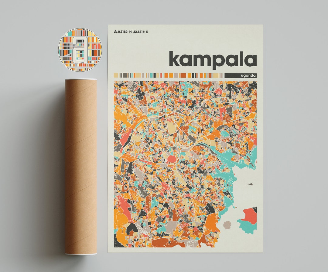 Kampala Colorful Map City of Kampala Map Kampala Minimalist Map Kampala ...