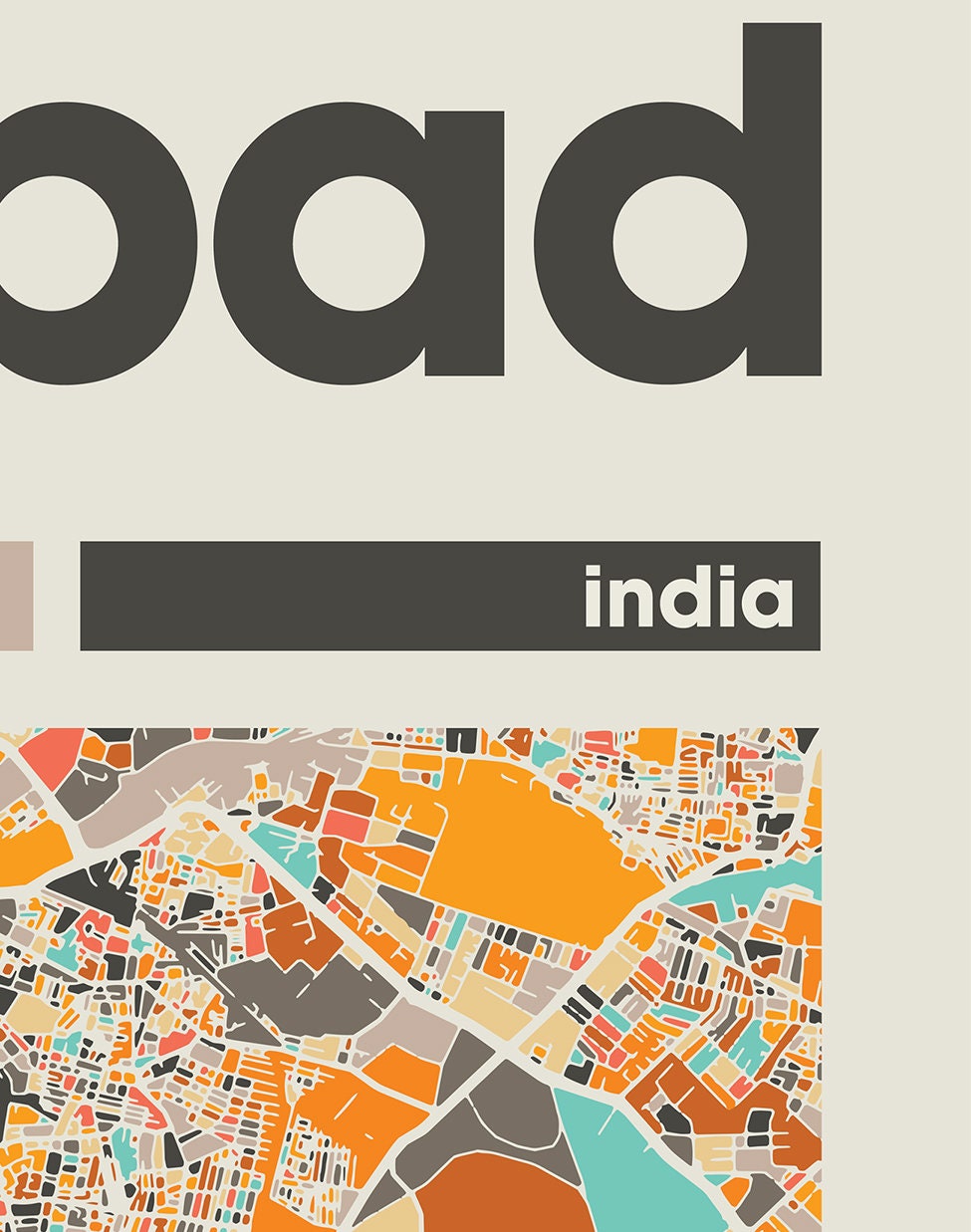 Hyderabad Colorful Map, City of Hyderabad Map, Hyderabad Minimalist Map ...