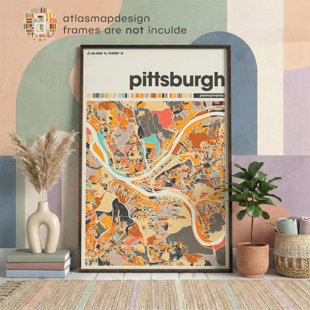 Pittsburgh City Map Poster, Colorful Pennsylvania Street Print, Custom ...